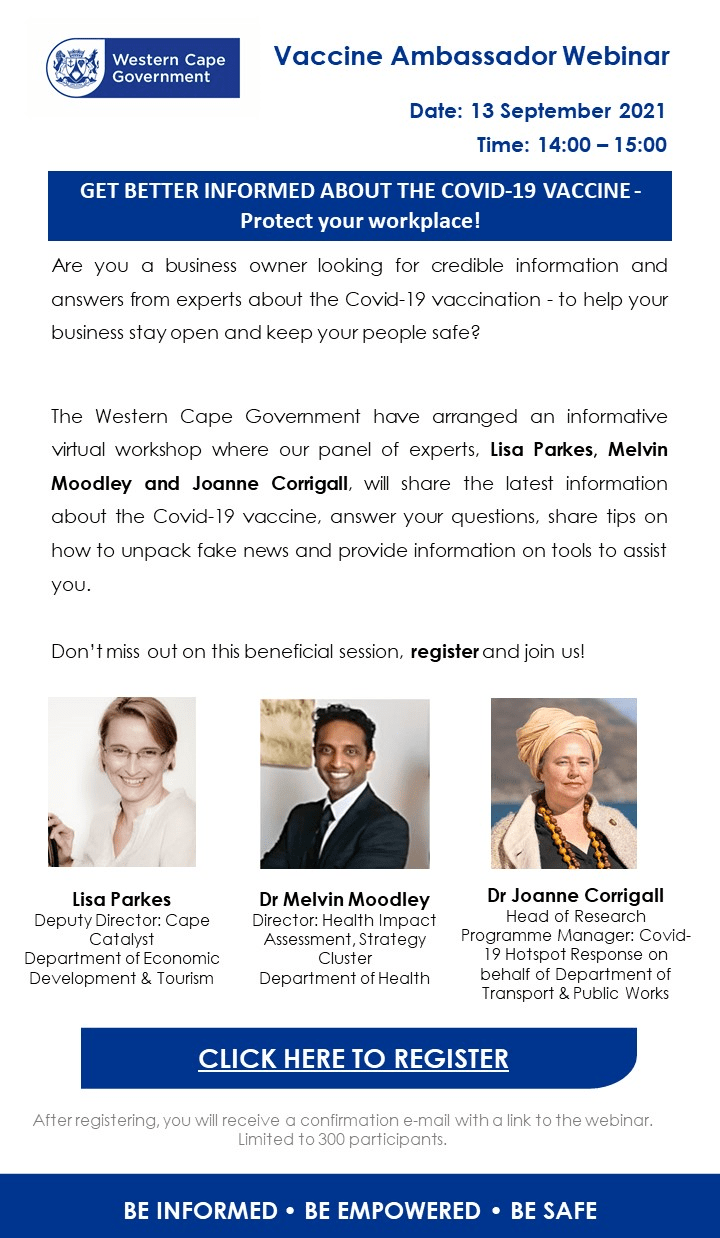 Invitation: Vaccine Ambassador Webinar - 13 September 2021 - FEDHASA
